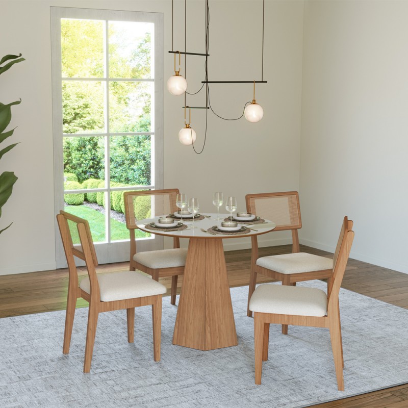 Mesa de Jantar 4 Lugares Redonda com Pé Hexagonal Lisboa Off White ...
