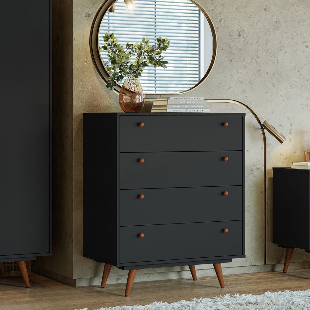 Comoda Retro 35 4 Gavetas Preto - Olivar Móveis