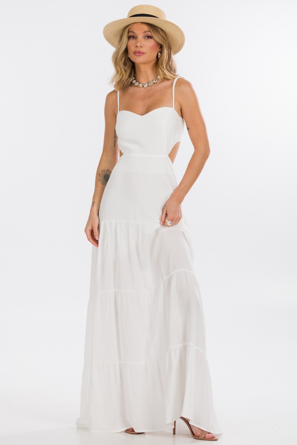 Vestido Longo com Decote Nas Costas de Alfaiataria Feminina Deborah Off ...