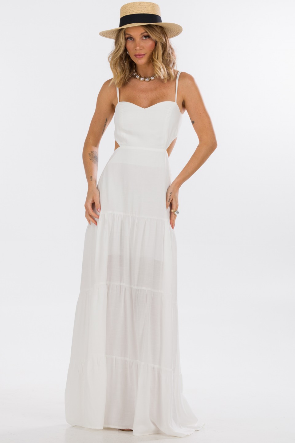 Vestido Longo com Decote Nas Costas de Alfaiataria Feminina Deborah Off ...