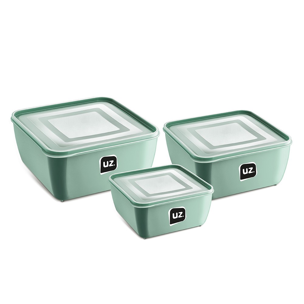 Kit 3 Pote Multiuso Premium Quadrado de Plástico Verde