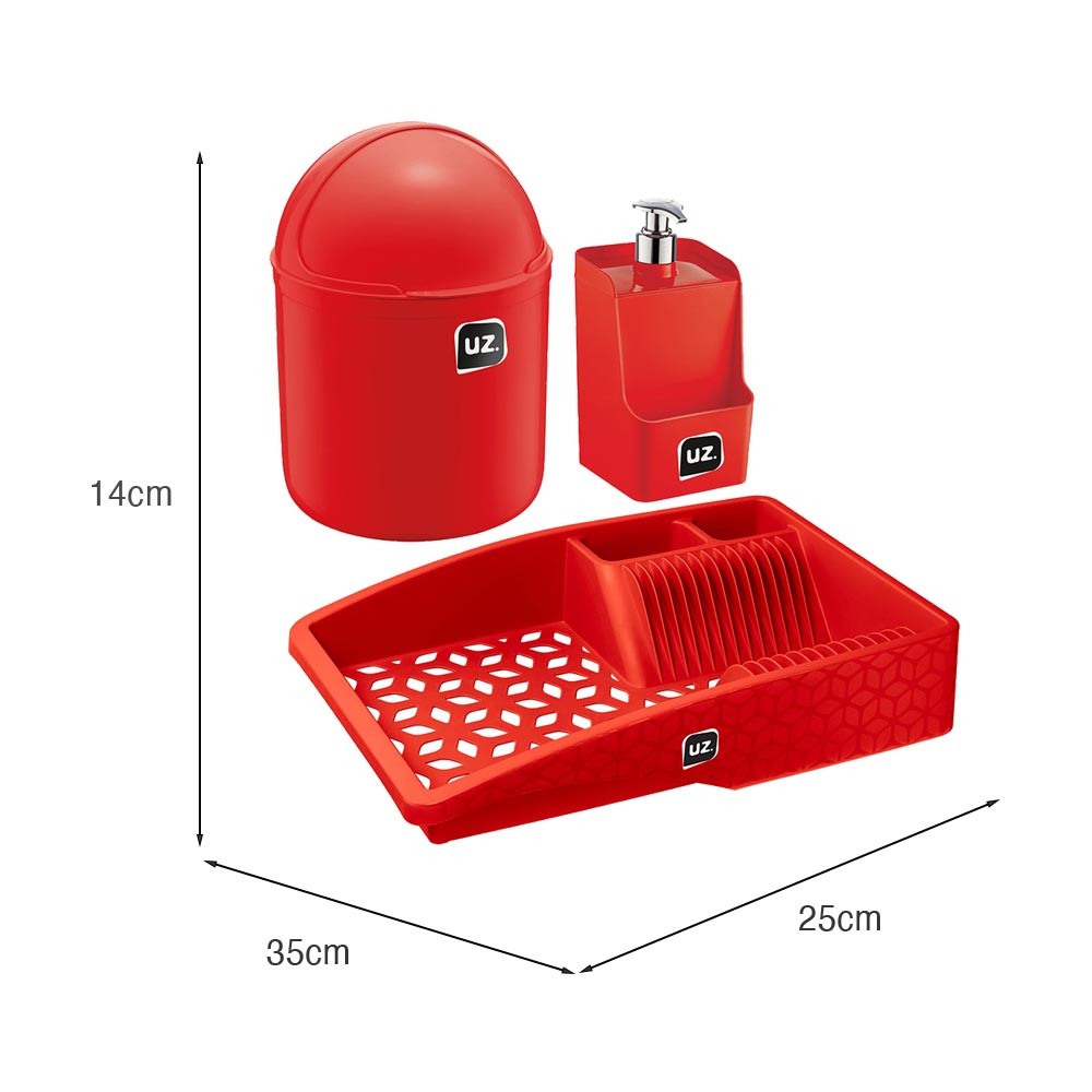 Kit Pia Multiuso Sólido de Plástico Vermelho